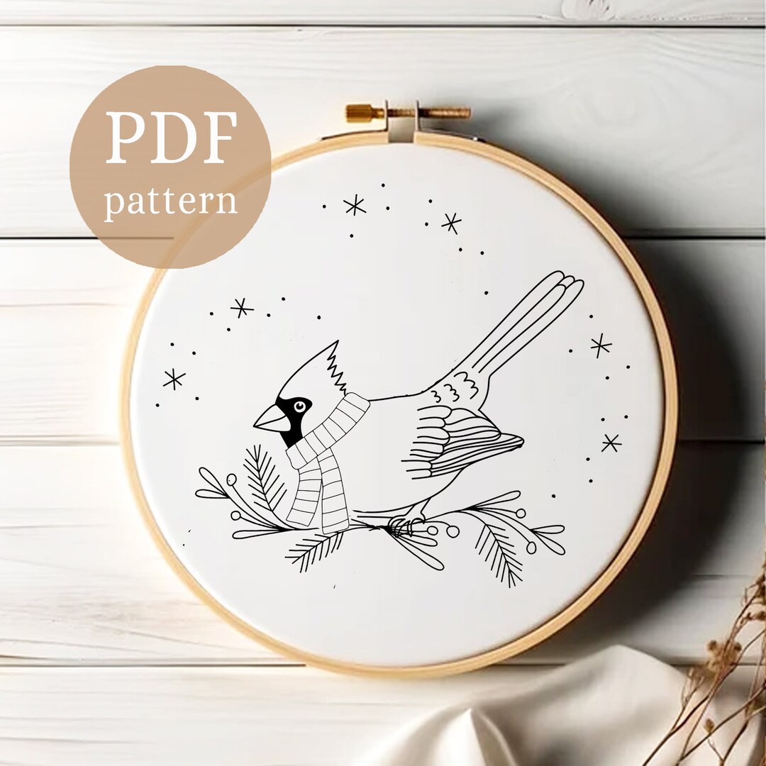 Cardinal Bird Embroidery Pattern: DIY Needlework Design (digital PDF ...