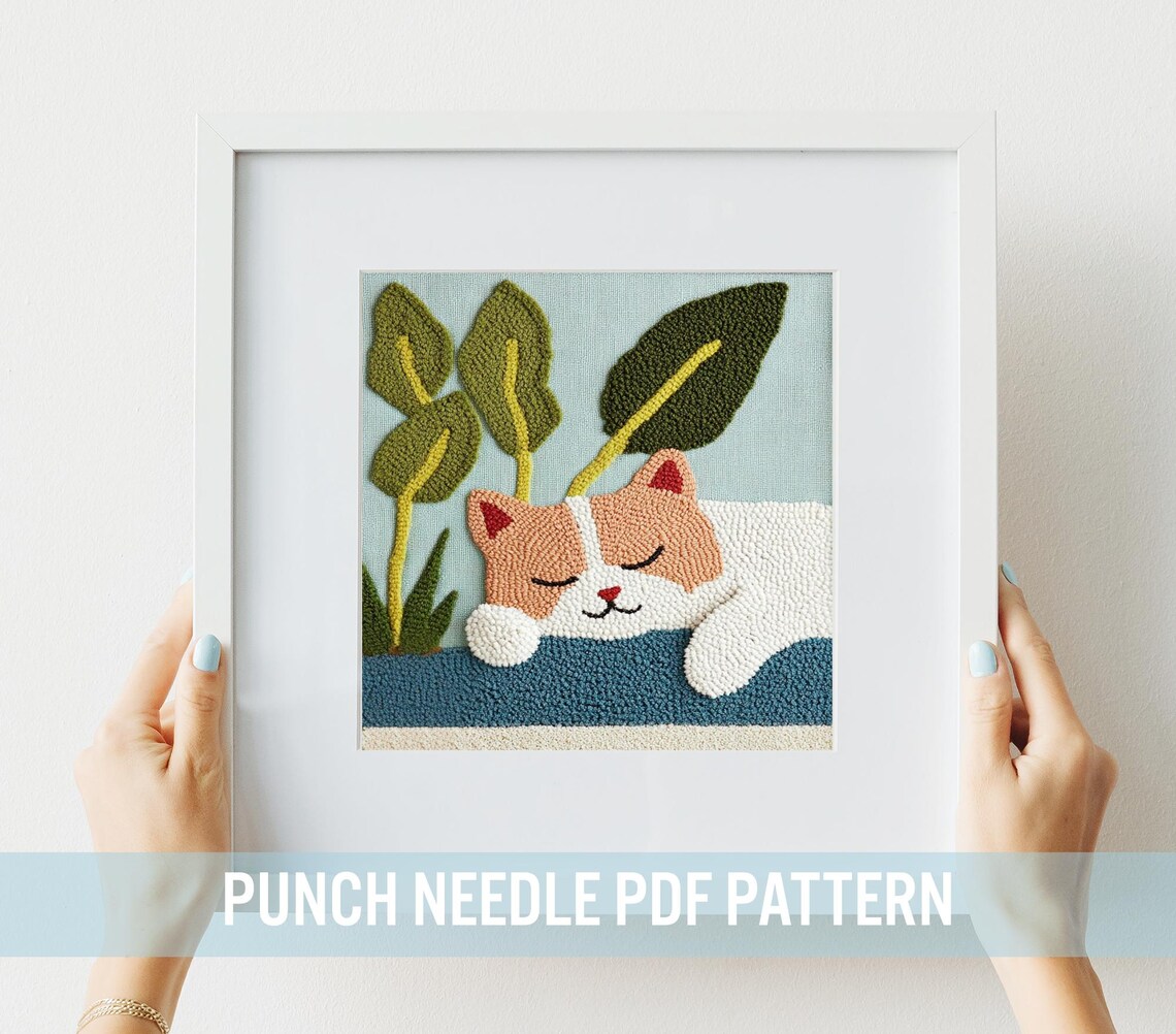 Sleeping Cat Punch Needle Pattern: DIY Home Decor, Cats Lover Gift (PDF ...