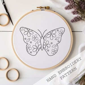 Butterfly Hand Embroidery Pattern, DIY Floral Butterfly Embroidery ...