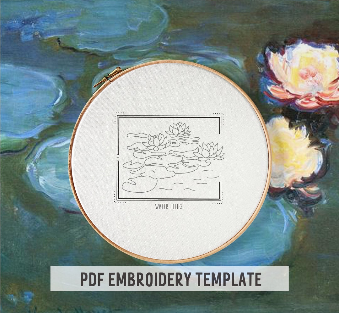 Monet Water Lilies Embroidery Pattern: Art Hoop Template (PDF Download ...