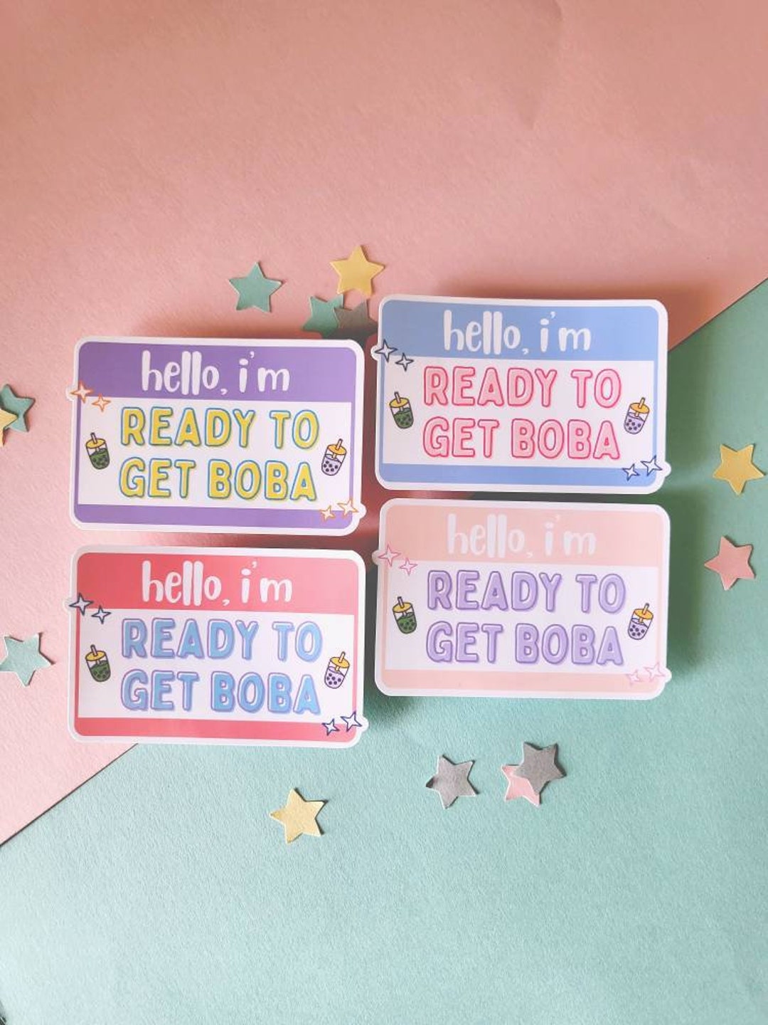 Ready to Get Boba Name Tag Style Sticker | Waterproof Sticker | Hello ...