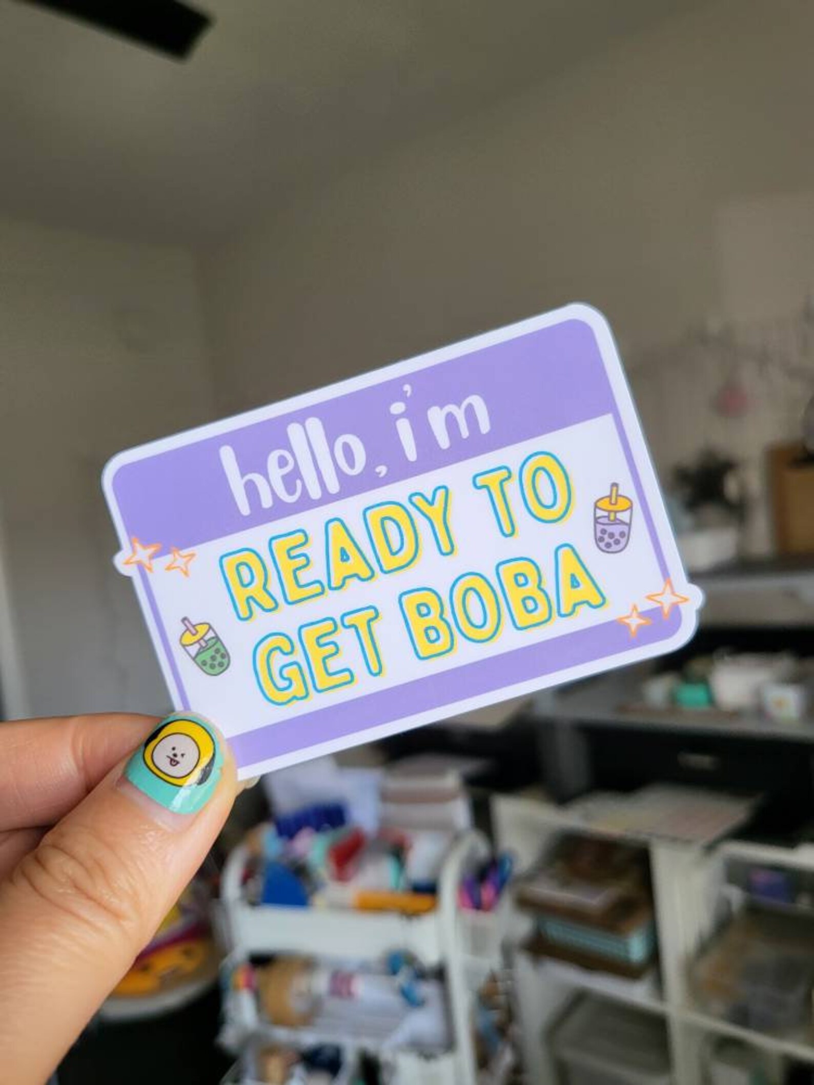 Ready to Get Boba Name Tag Style Sticker | Waterproof Sticker | Hello ...
