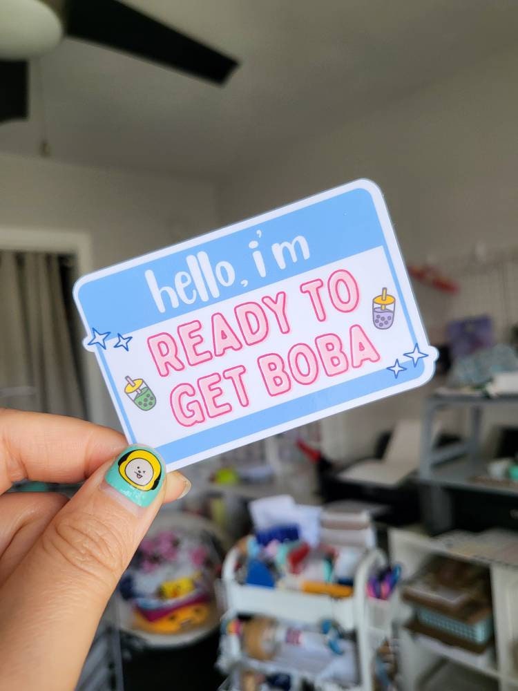 Ready to Get Boba Name Tag Style Sticker | Waterproof Sticker | Hello ...