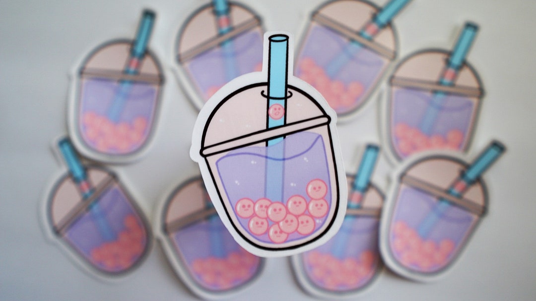 Pink Dreamy Boba Laminated Die-cut Stickers | Weatherproof / Waterproof ...