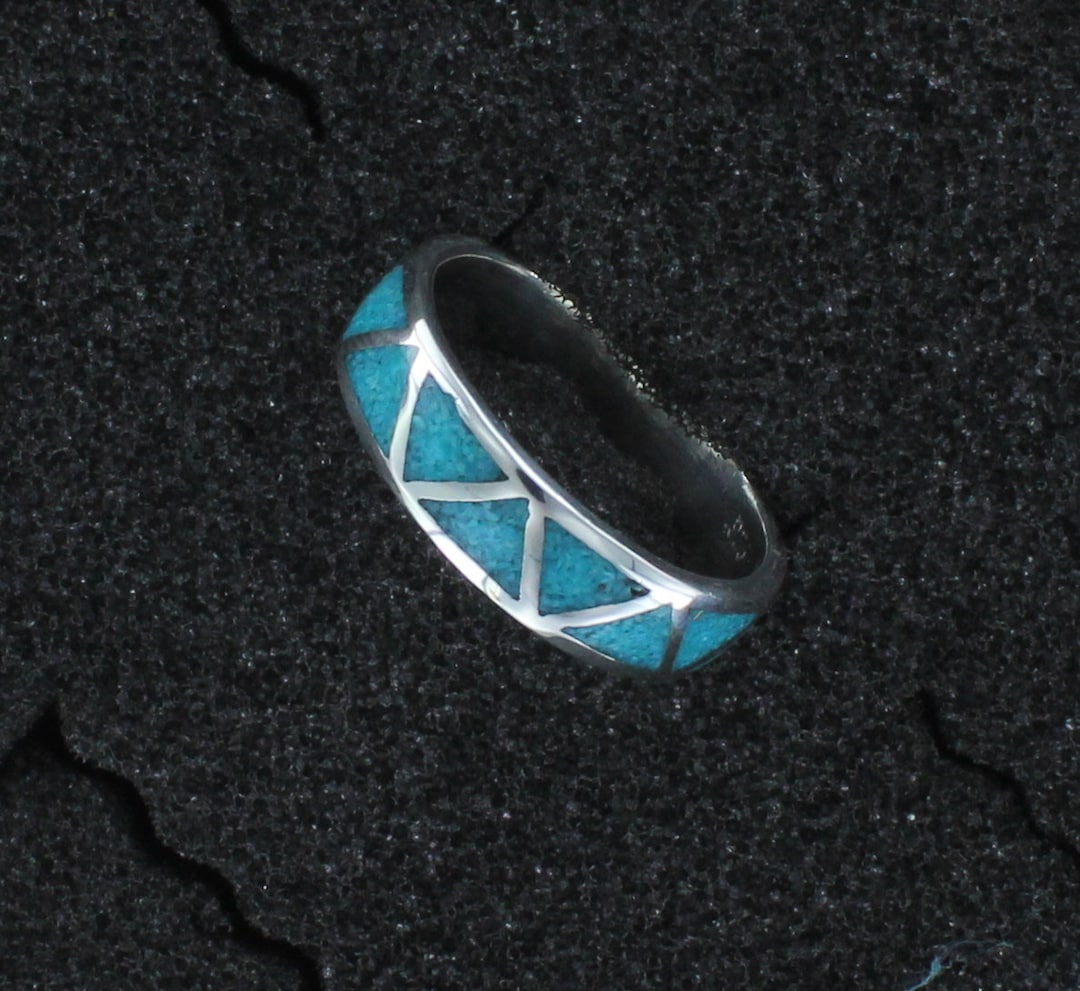 Turquoise Native American Wedding Band - Silver Ring - Triangle Ring ...