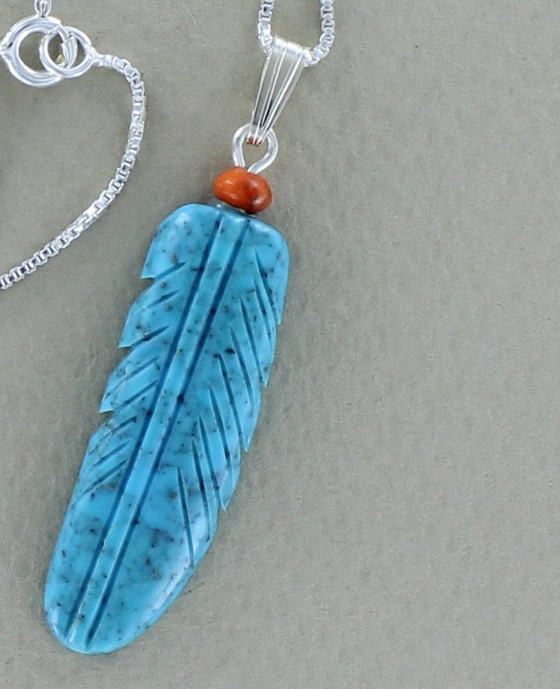 Navajo turquoise feather pendant | Etsy