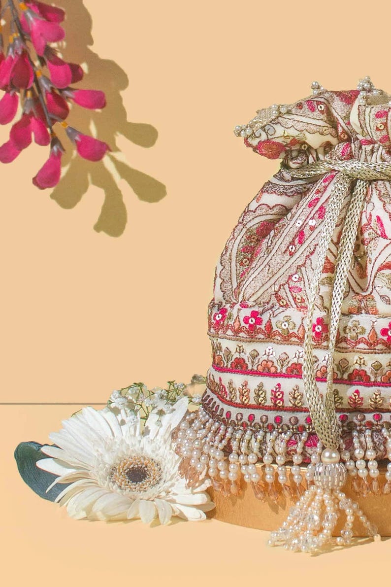 Rumi Off-white Ethnic Potli — Bridal Purse, Wedding Keepsake, Festive ...