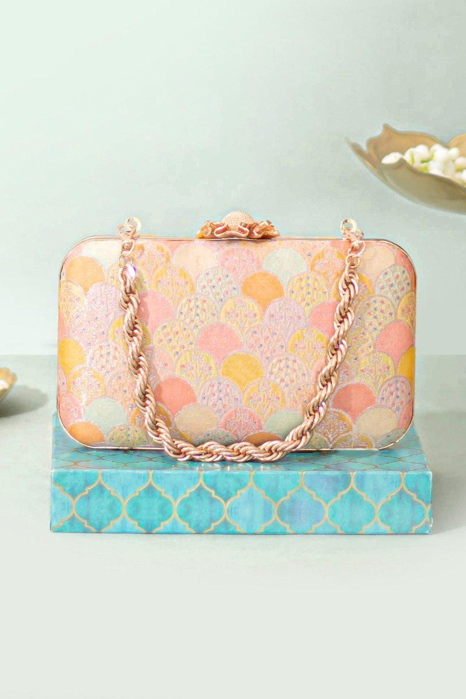 Manjari Pure Banarasi Silk Box Clutch - Multi Color, Shoulder Bag ...