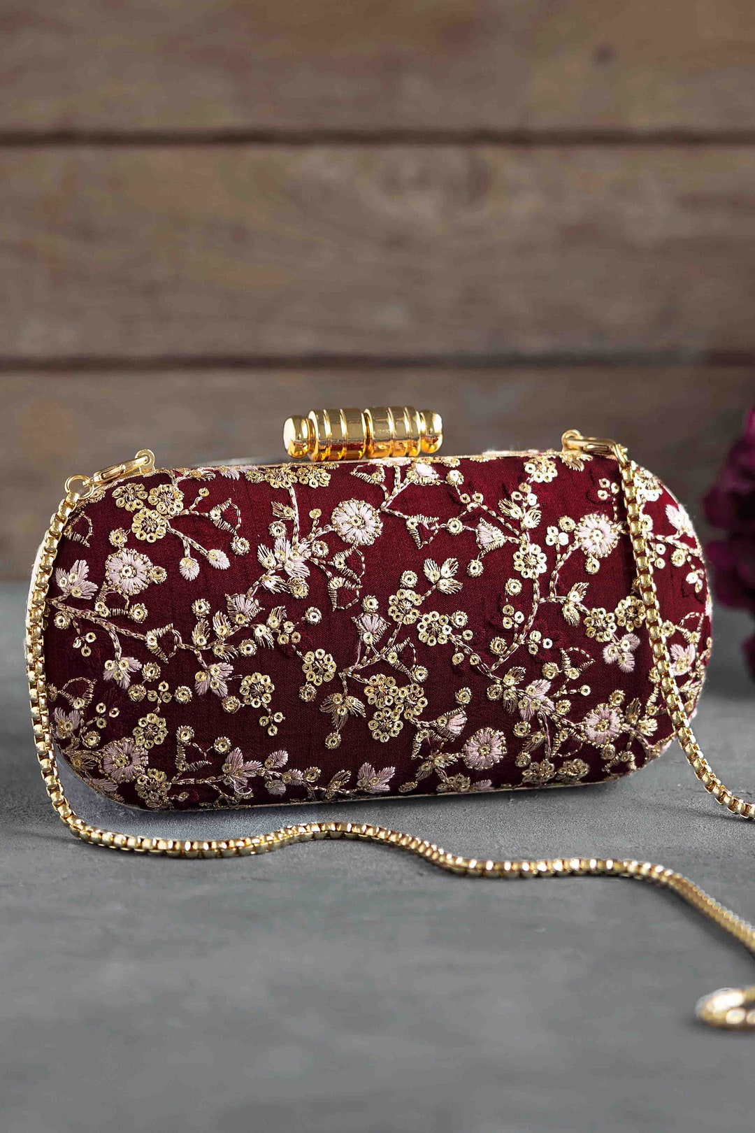 Elan Maroon Silk Capsule Clutch, Bridal Showers Gifting Clutch Bags ...