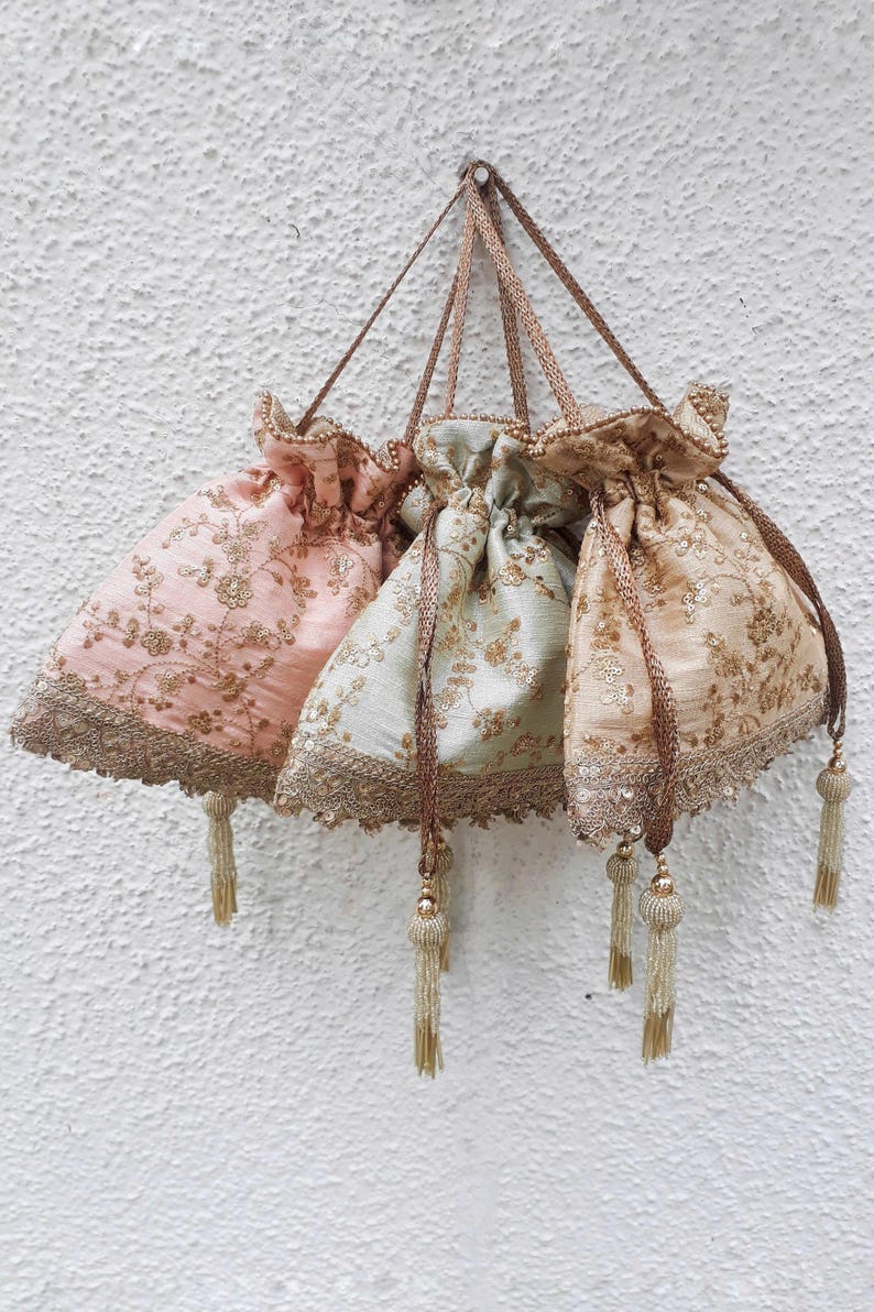 Alia Silk Embroidered Potli Bag, Traditional Ethnic Bags, Brides Maid ...