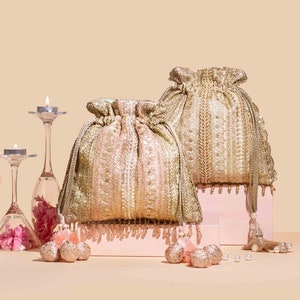 Buy Naaz Potli - Gold, Diwali Potli Pouch, Zari & Pearl Embroidered ...