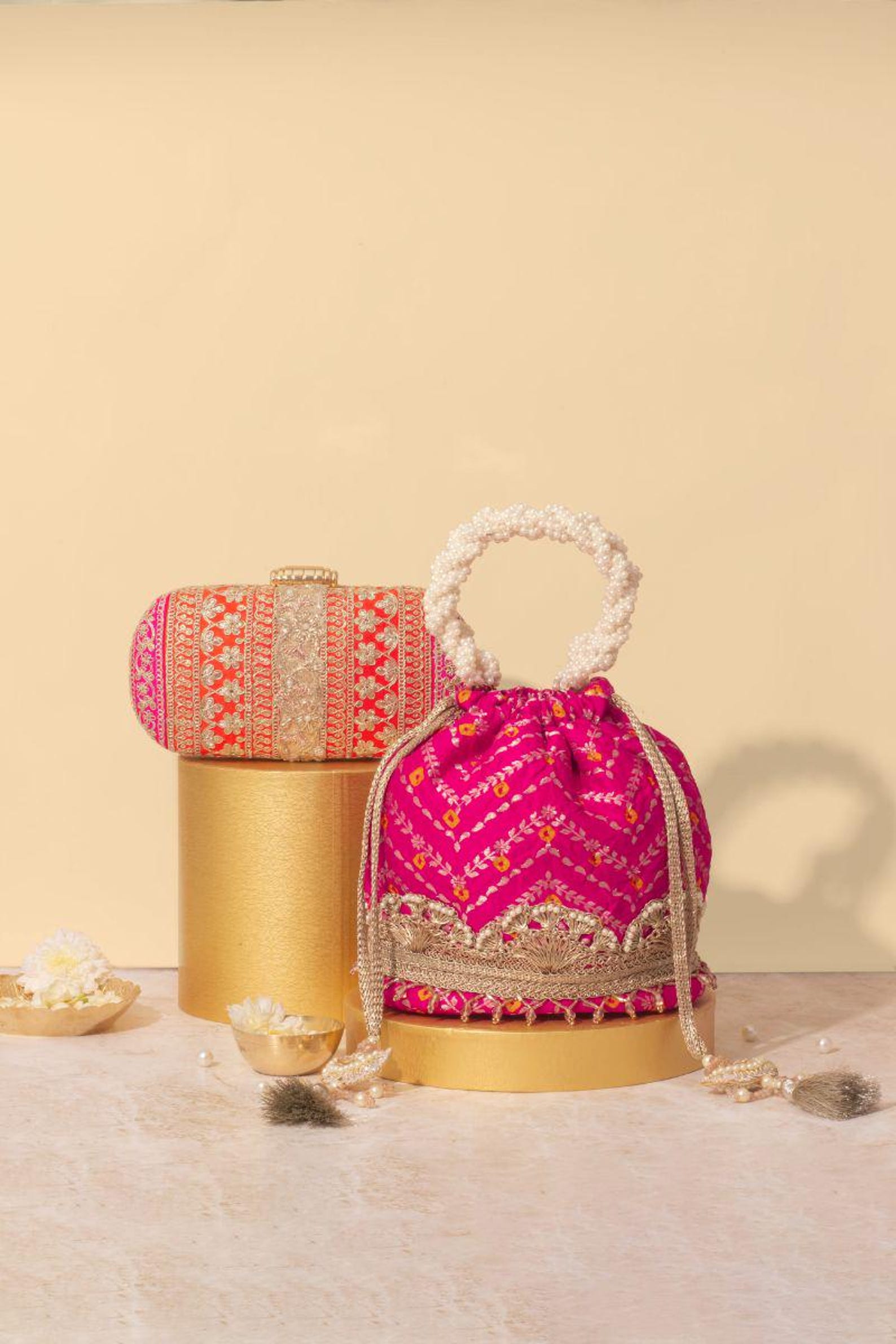 Rumani Bandhani Bucket Bag - Pink, Bold Statement Bags, Hot Pink Bags ...