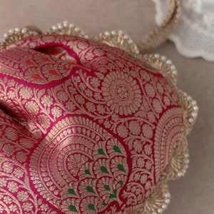 Kashi Pure Banarasi Silk Potli Dark Pink, Banarasi Silk Bag, Wedding ...