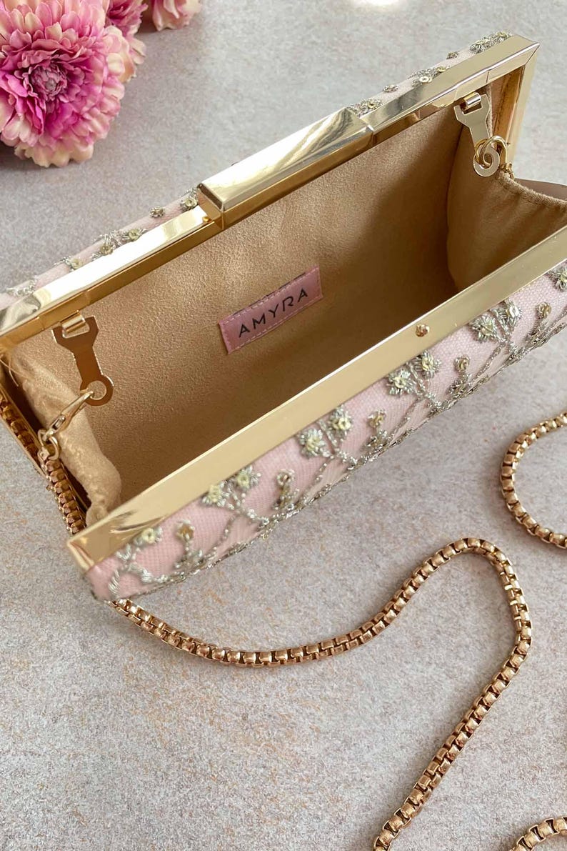 Anya Box Clutch - Blush and Light Gold, Rectangle Clutch, Handcrafted ...