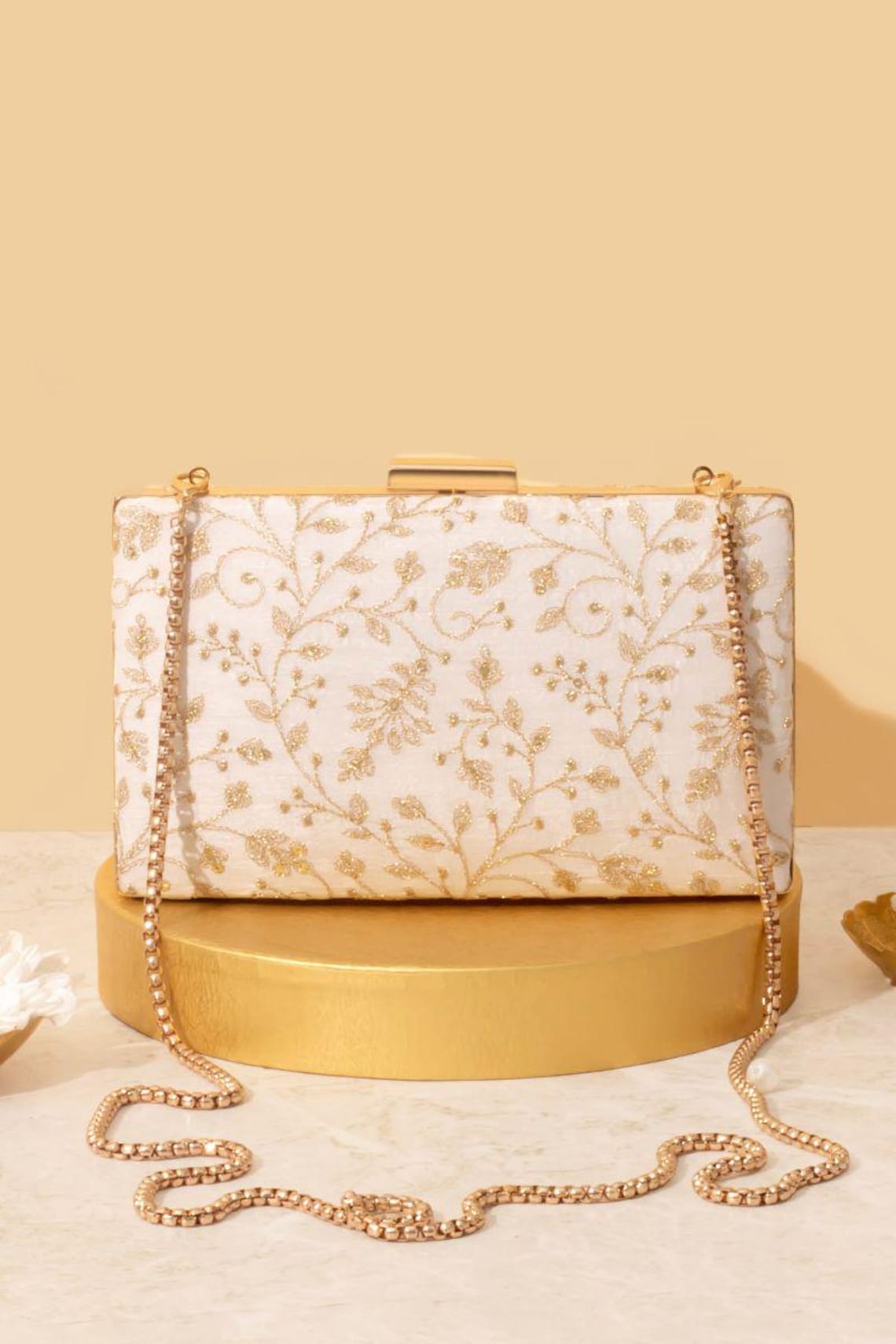 Antaria Embroidered Clutch - off White, Diwali Gifting, Wedding Favour ...