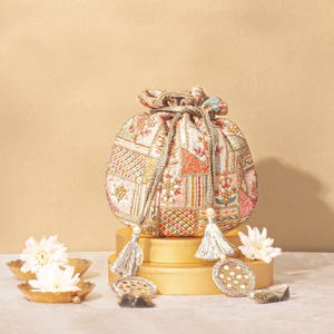 Jia Embroidered Multicolor Potli, Indian Handcrafted Potli Bag, Wedding ...