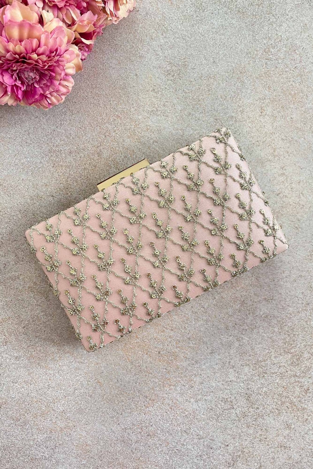 Anya Box Clutch Blush and Light Gold - Etsy