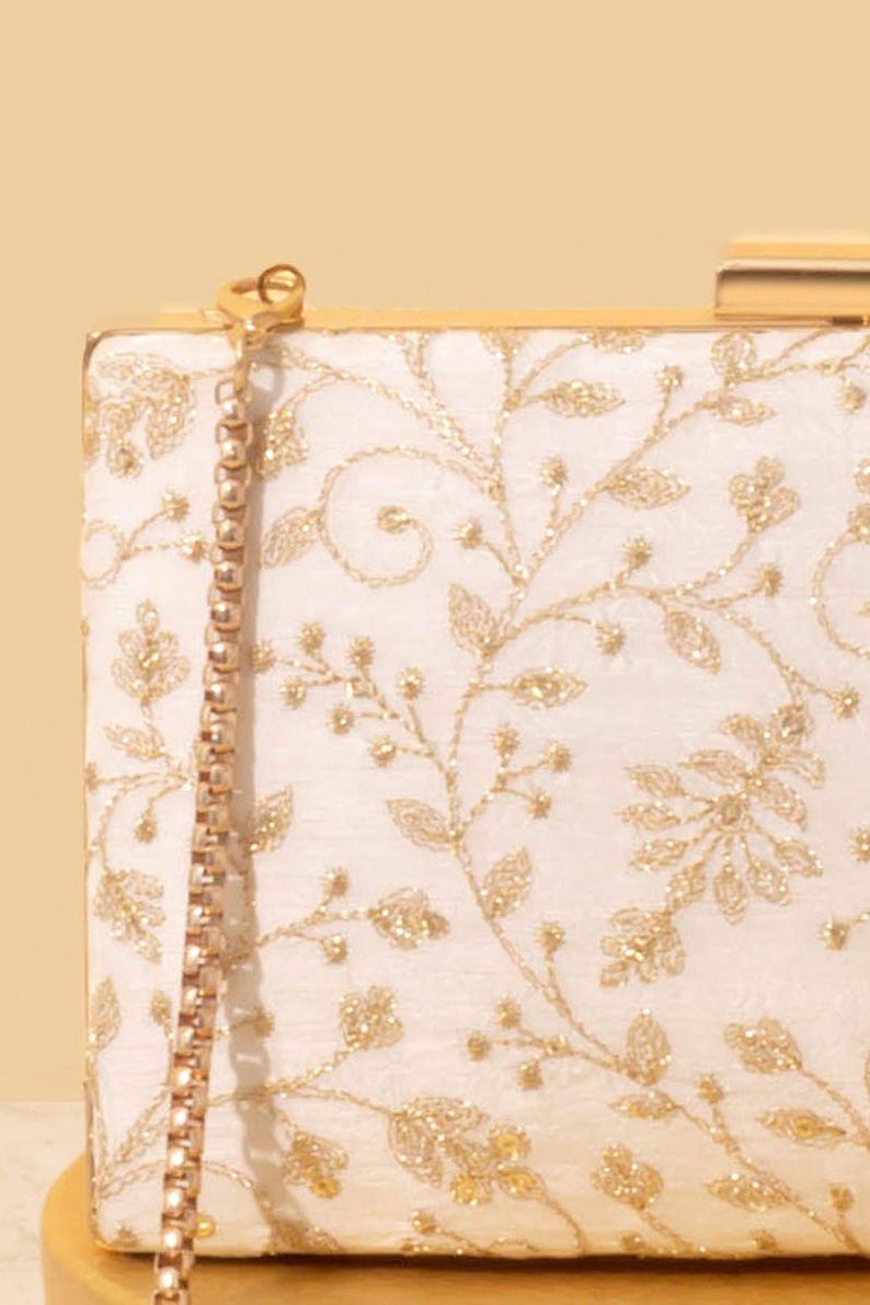 Antaria Embroidered Clutch - off White, Diwali Gifting, Wedding Favour ...