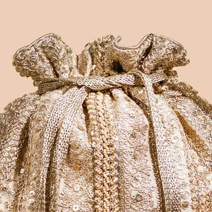 Buy Naaz Potli - Gold, Diwali Potli Pouch, Zari & Pearl Embroidered ...