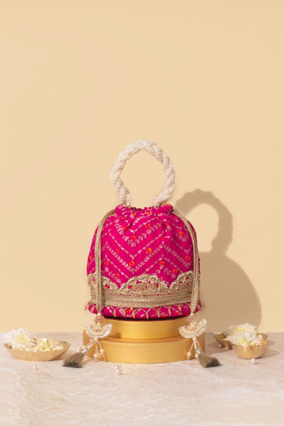 Rumani Bandhani Bucket Bag - Pink, Bold Statement Bags, Hot Pink Bags ...