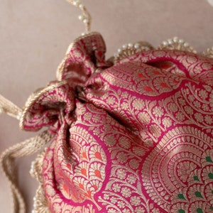 Kashi Pure Banarasi Silk Potli Dark Pink Wedding and - Etsy