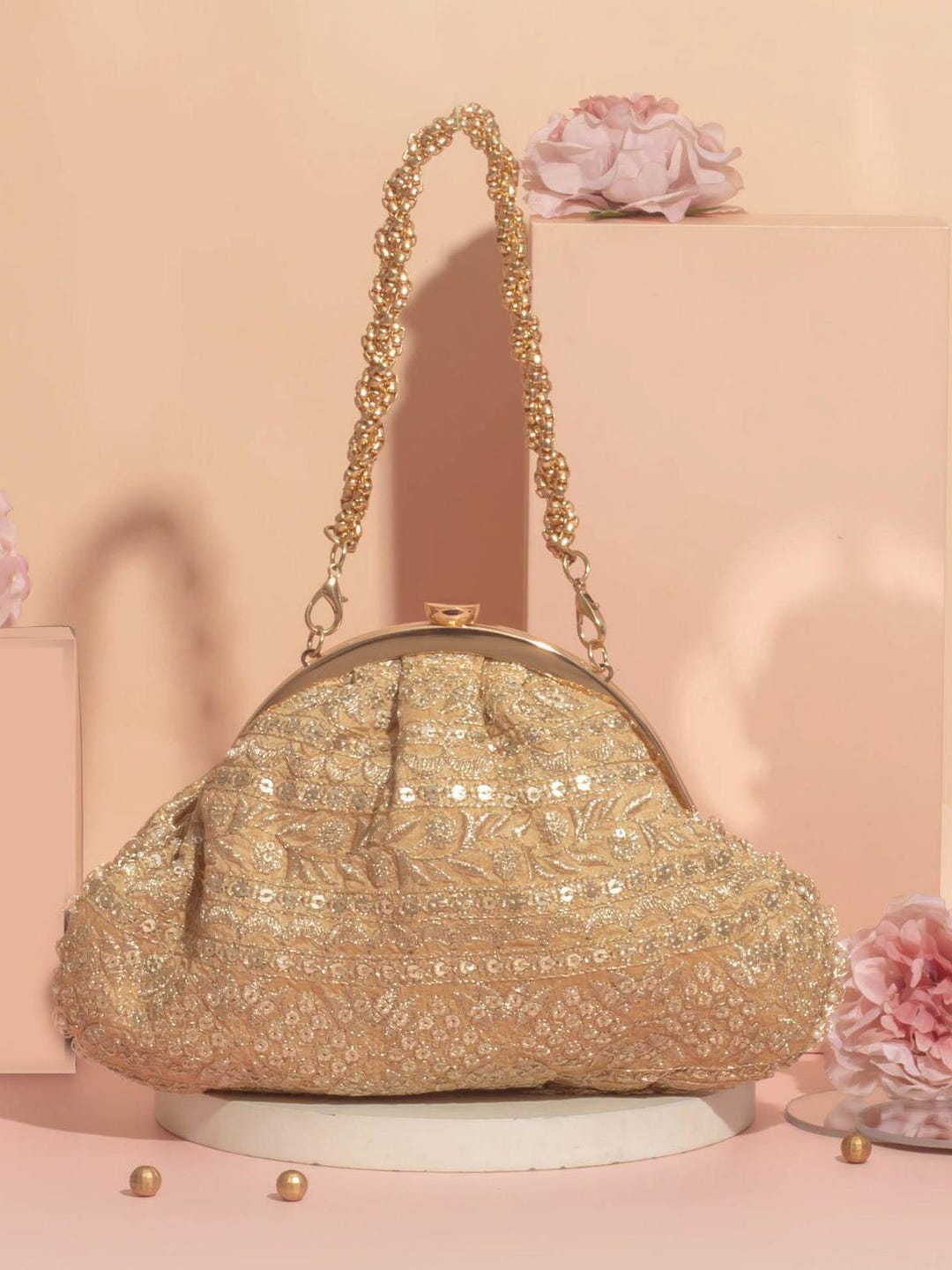 Mirai Vintage Purse - Gold Sequined Bag, Bridal Bag, Evening Clutch - Etsy