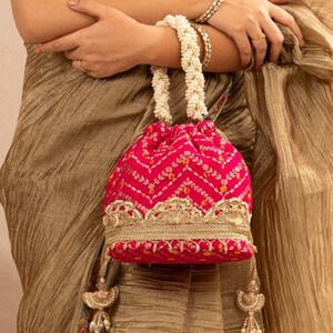 Rumani Bandhani Bucket Bag - Pink, Bold Statement Bags, Hot Pink Bags ...