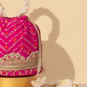 Rumani Bandhani Bucket Bag - Pink, Bold Statement Bags, Hot Pink Bags ...