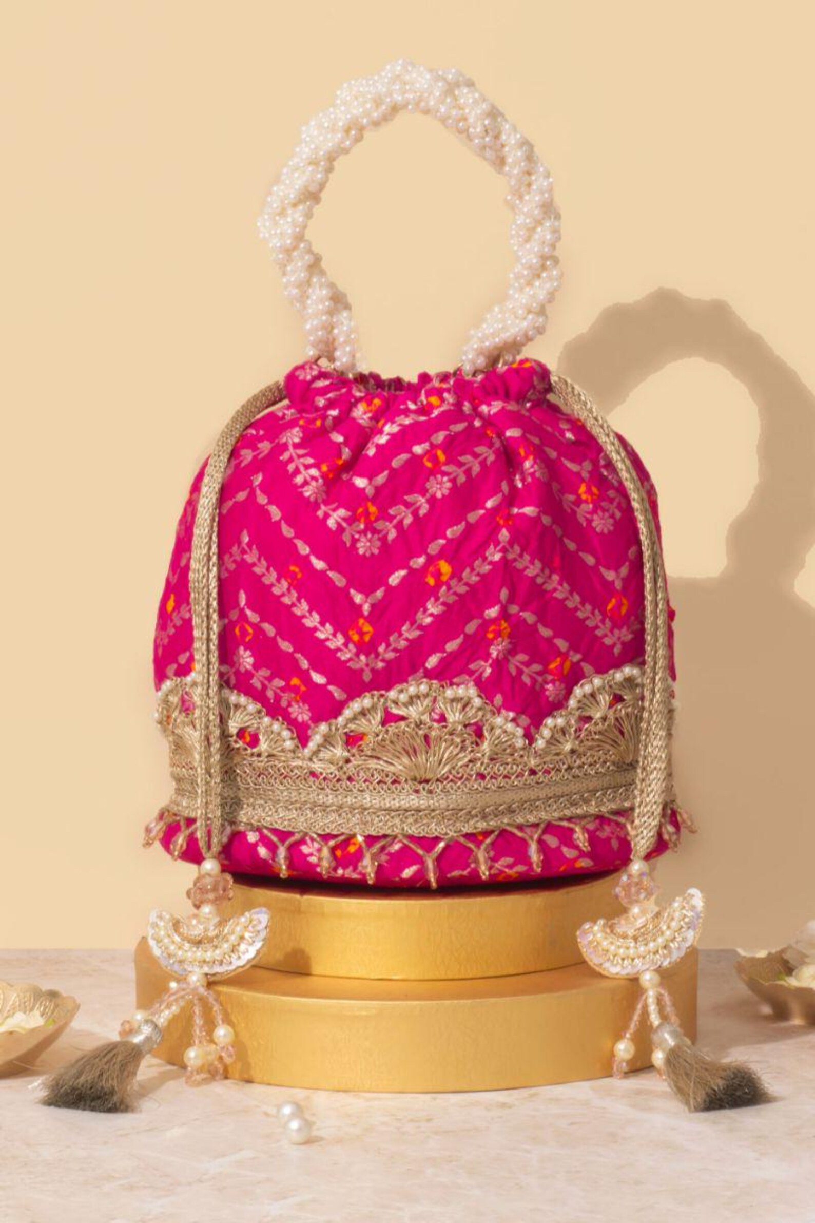 Rumani Bandhani Bucket Bag - Pink, Bold Statement Bags, Hot Pink Bags ...
