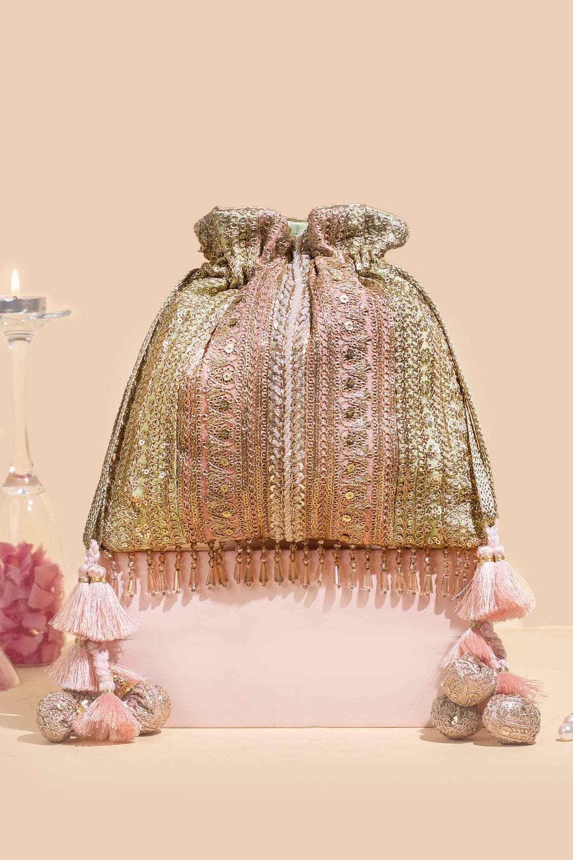Naaz Potli - Pastel, Diwali Potli Pouch, Zari&pearl Embroidered Silk ...