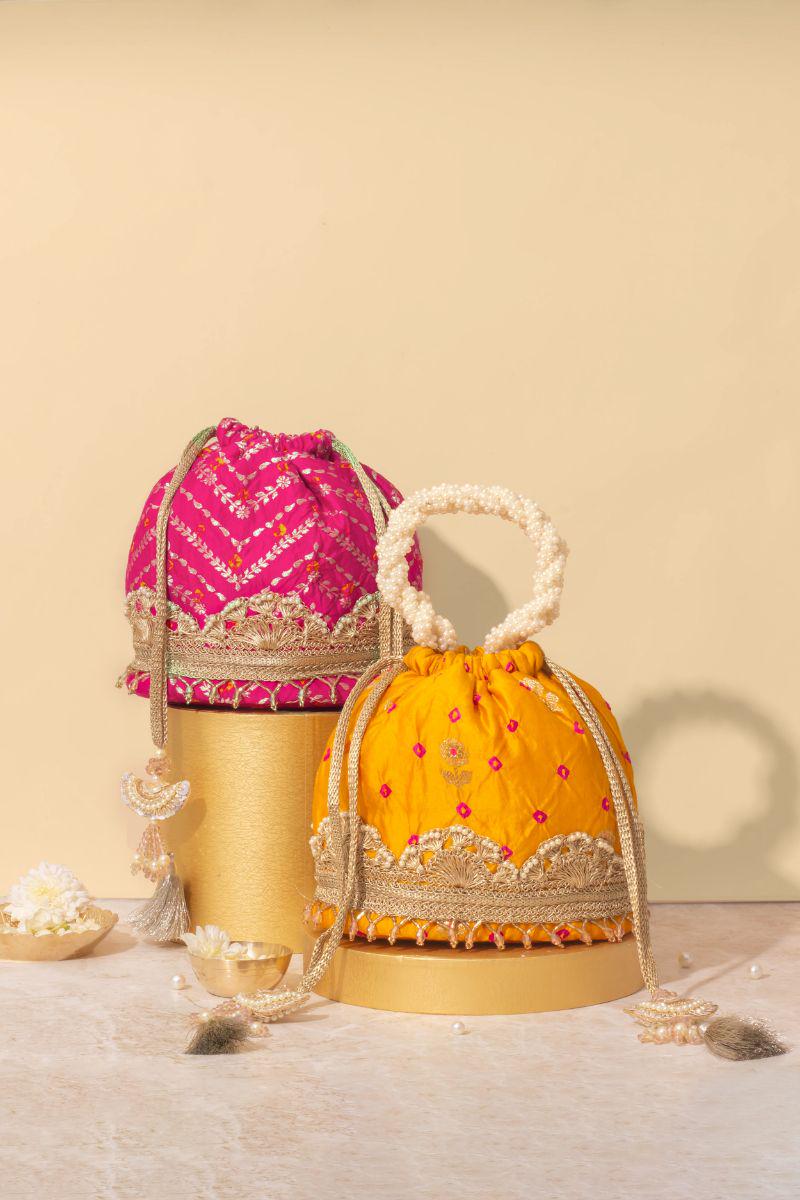 Rumani Bandhani Bucket Bag - Pink, Bold Statement Bags, Hot Pink Bags ...