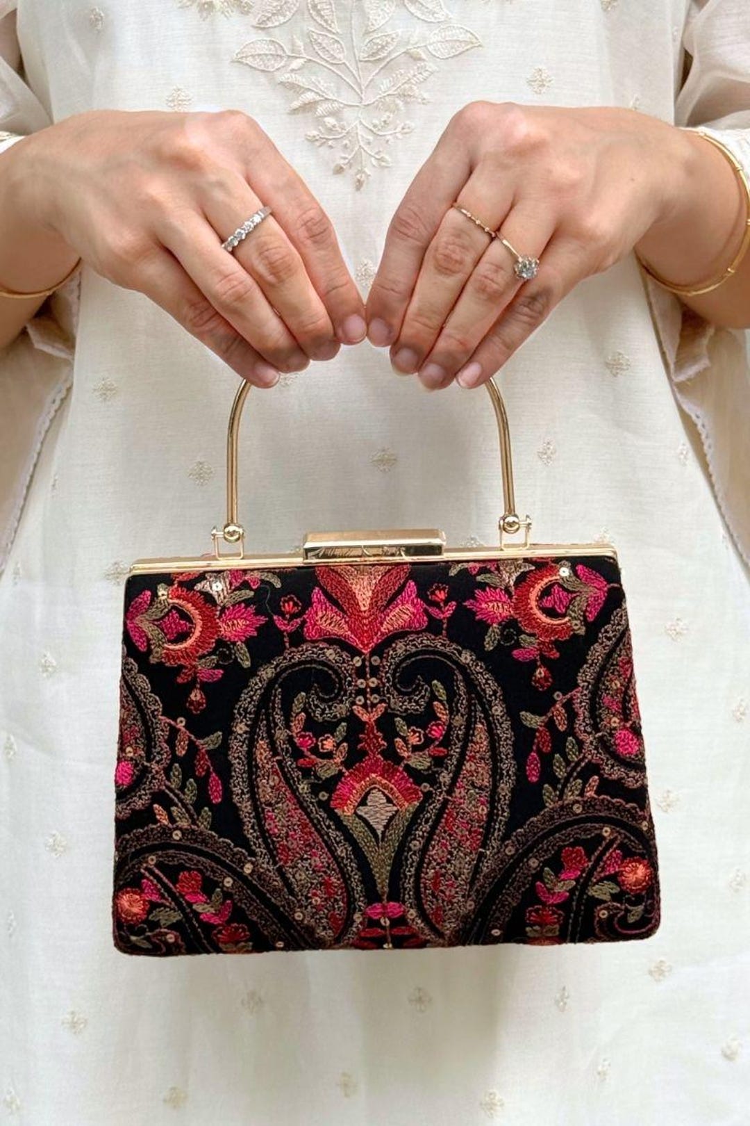 Rumi Embroidered Clutch - Black, Shoulder Bag, Wedding Gift, Evening ...