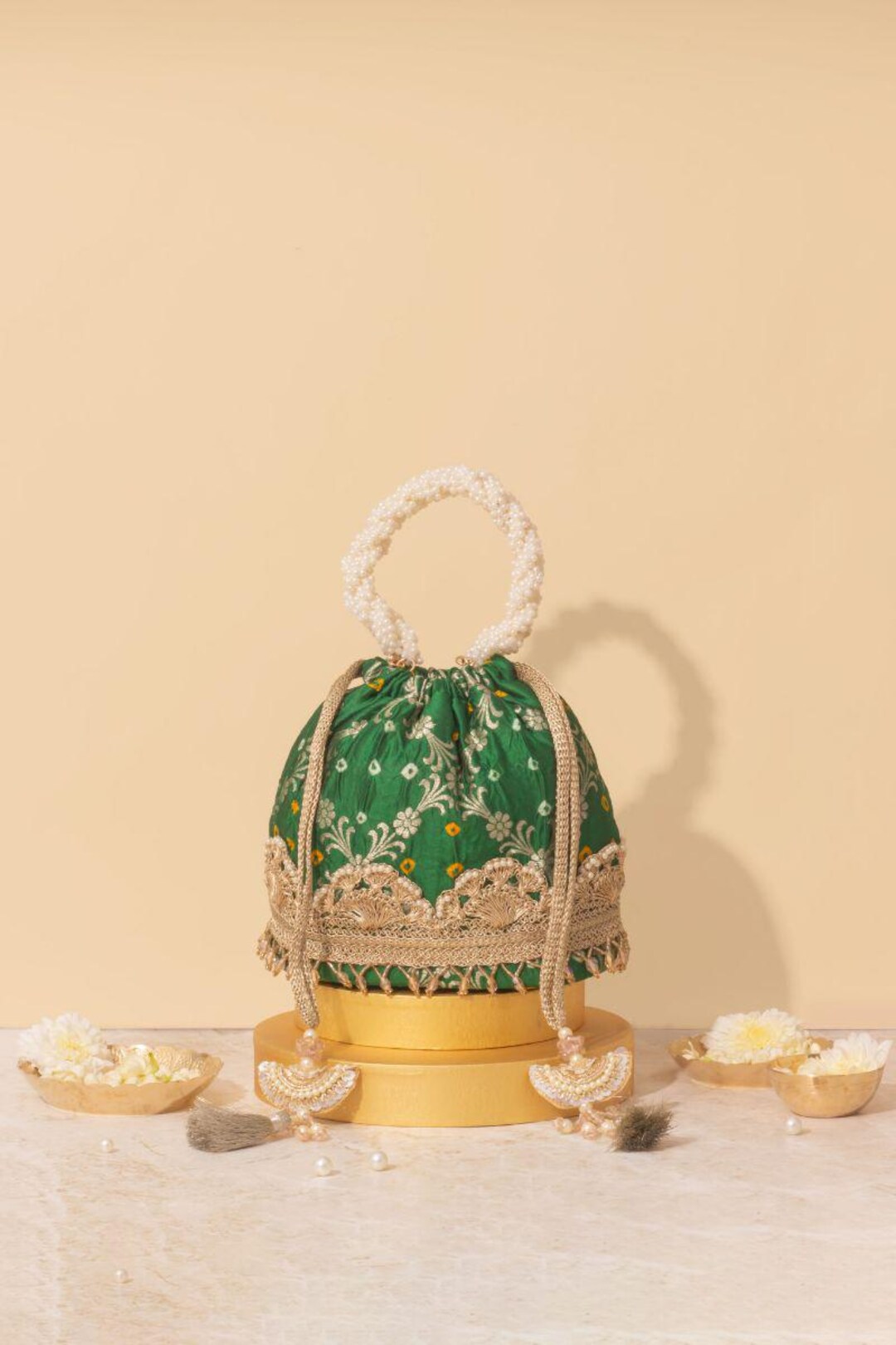 Rumani Bandhani Bucket Bag - Green, Bold Statement Bags, Gifts for Her ...