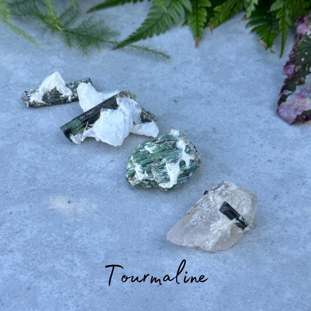 Green & Black Tourmaline in Quartz/barite - Raw Gemstone - Natural ...