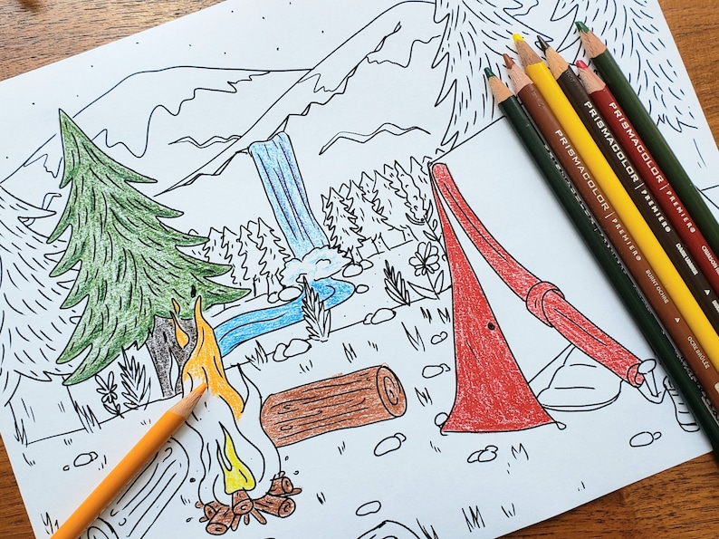 Printable Coloring Page, Forest Campsite - Etsy