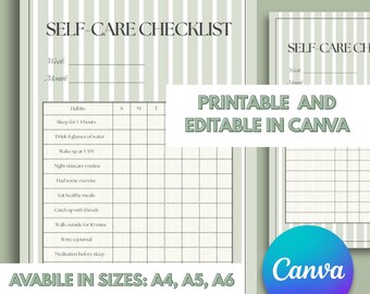Self-care Checklist Planner | A4 A5 A6 Printable Habit Tracker | Daily ...
