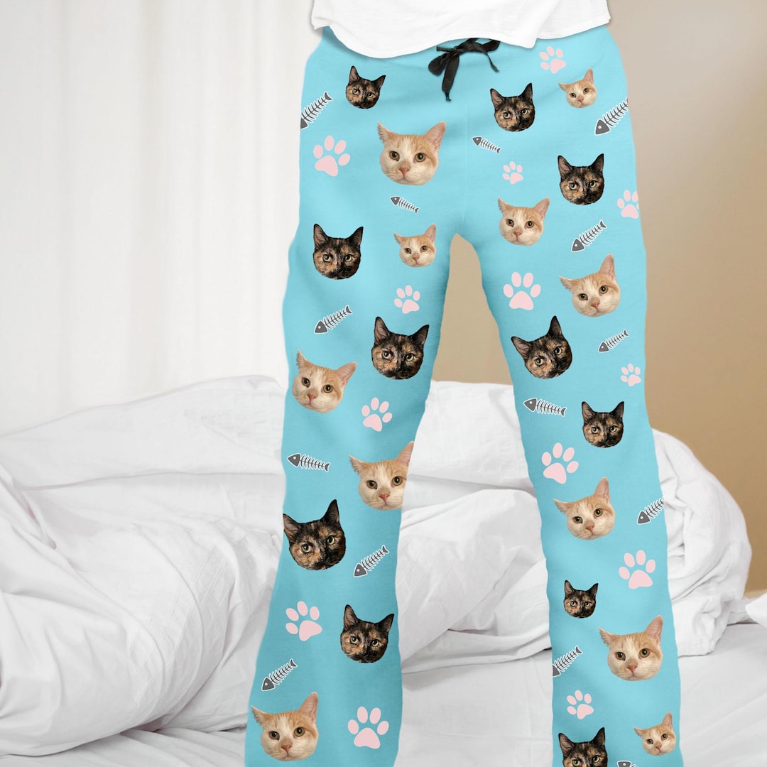 Custom Cat Face Pajama Pants, Cat Photo Pajamas, Personalized Pet PJ ...