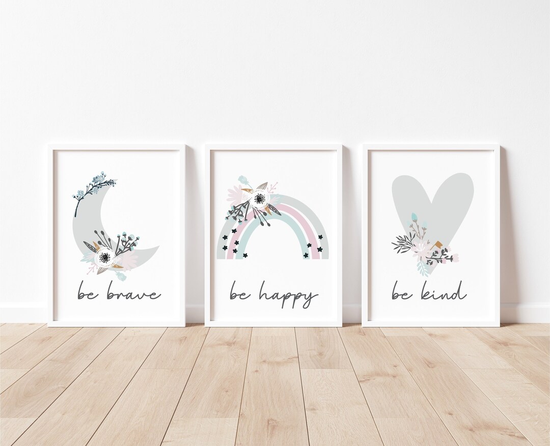 Be Happy Be Kind Be Brave Children's Wall Art Nursery Print Set of 3 ...