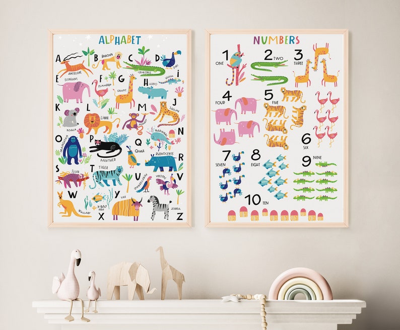 Animal Alphabet Poster, Animal Numbers Wall Art, Printable Safari ...