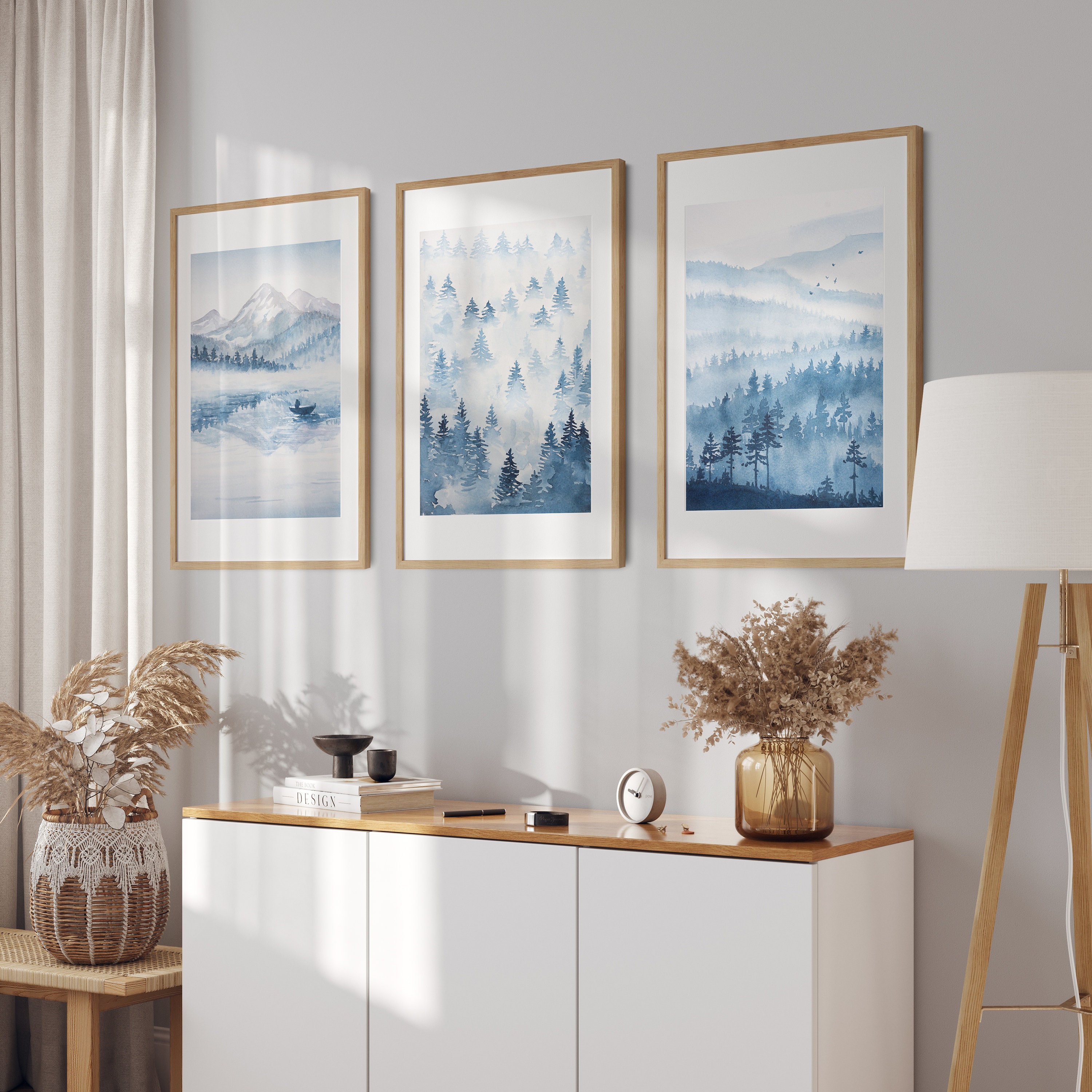 Blue Landscape Set of 3 Prints Watercolour Painting Home - Etsy UK