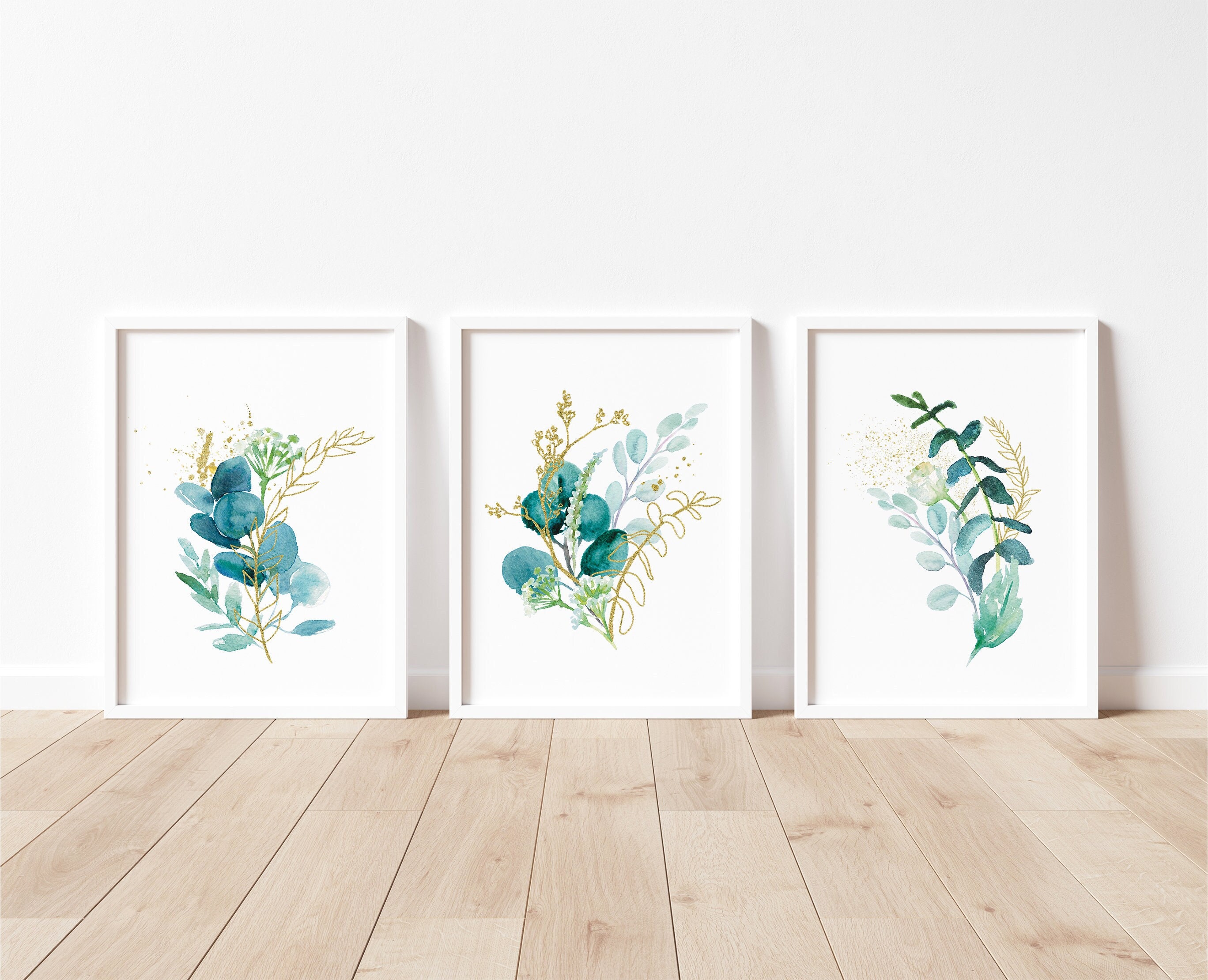 Leaf Prints | Botanical Print Set of 3 | Watercolour Prints | Green and ...
