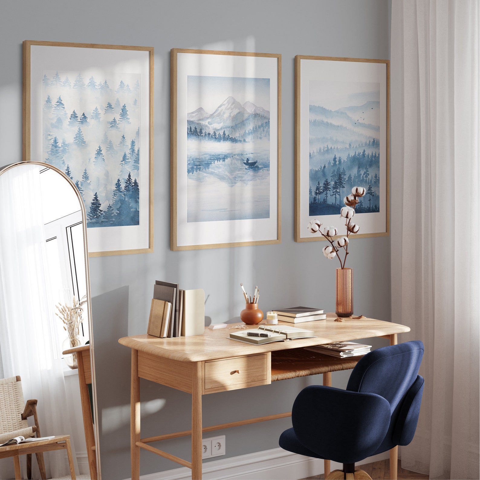 Blue Landscape Set of 3 Prints Watercolour Painting Home - Etsy UK