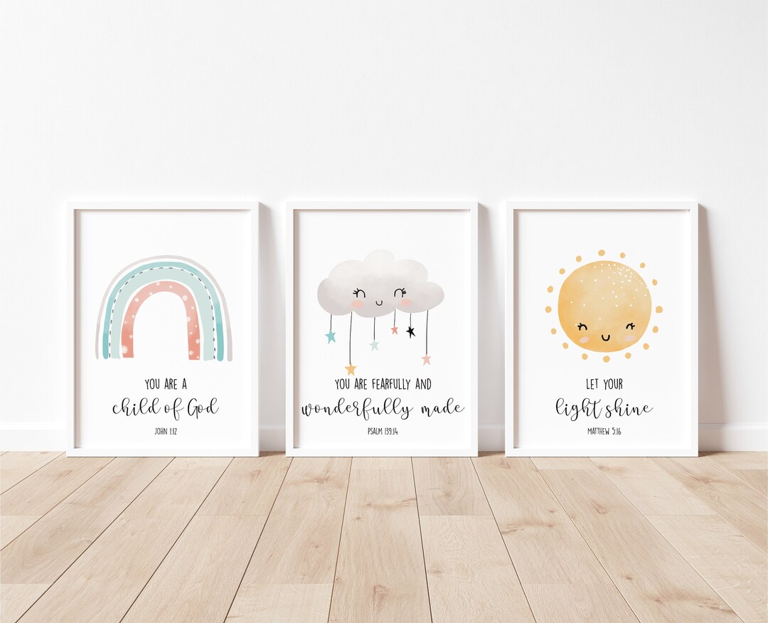 Bible Verse Nursery Artwork Set of 3 | Watercolour Sun | Let Your Light ...