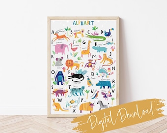 Safari Animal Alphabet Poster: ABC Nursery Art (digital Download) - Etsy