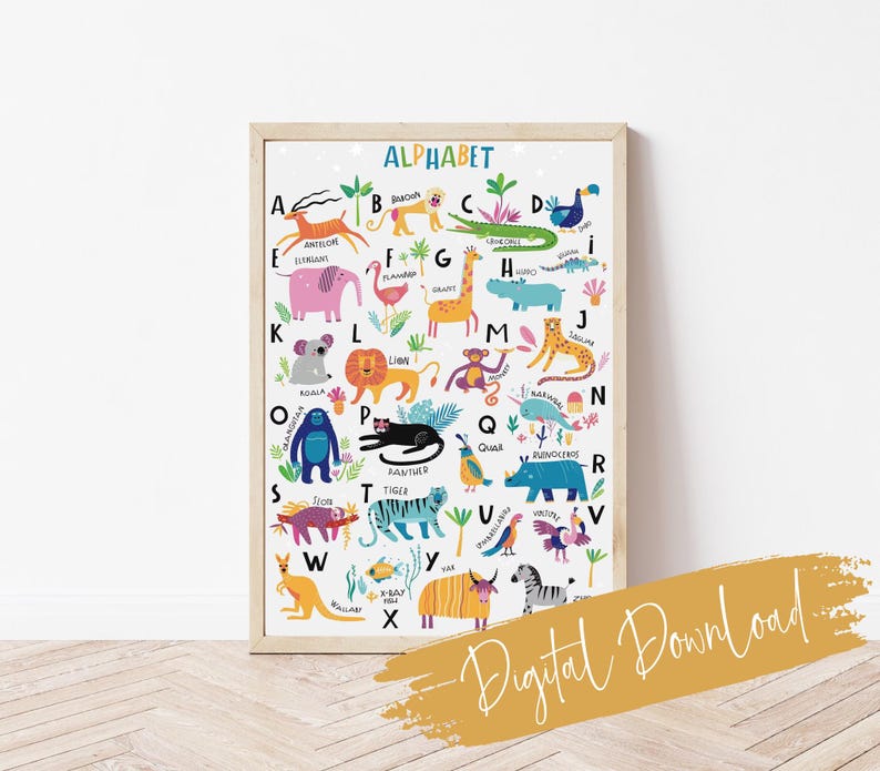 Safari Animal Alphabet Poster: Colorful ABC Nursery Art (digital ...