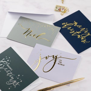 Gold Foil Embossed Christmas Card Set: Hand-lettered Luxury A6 Cards ...
