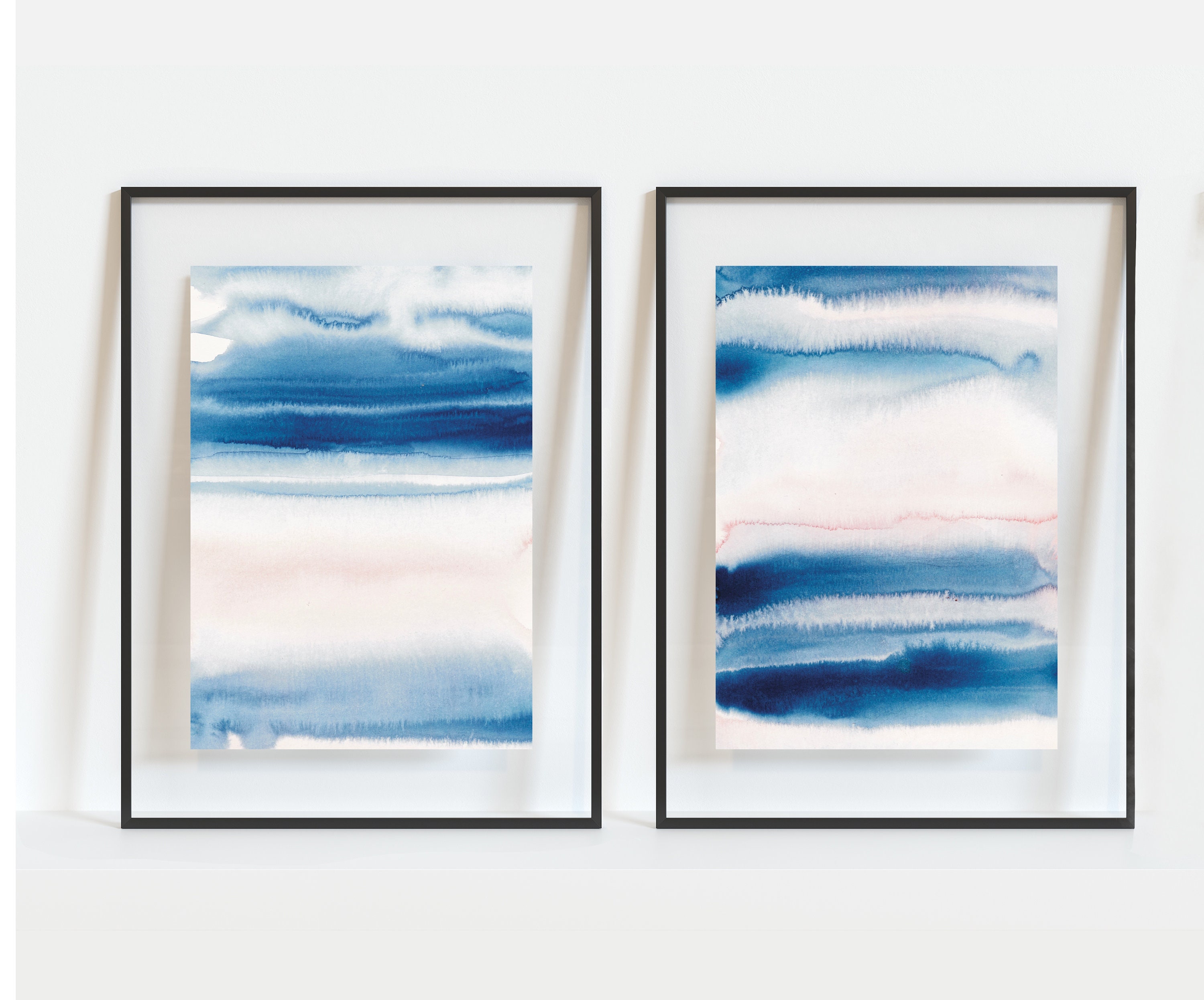 Blue pink watercolour abstract landscape watercolour wall | Etsy