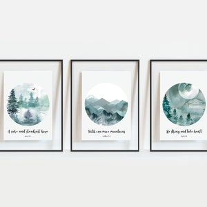 Mountain Scenery Scripture Print Set of 3 | Watercolour Landscapes ...