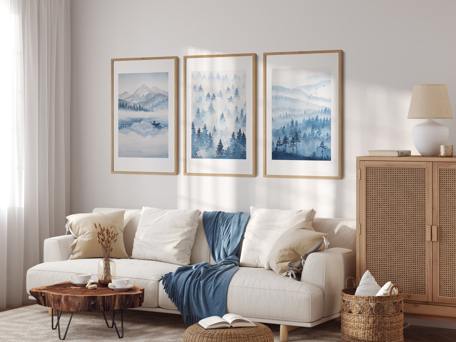 Blue Landscape Set of 3 Prints Watercolour Painting Home - Etsy UK