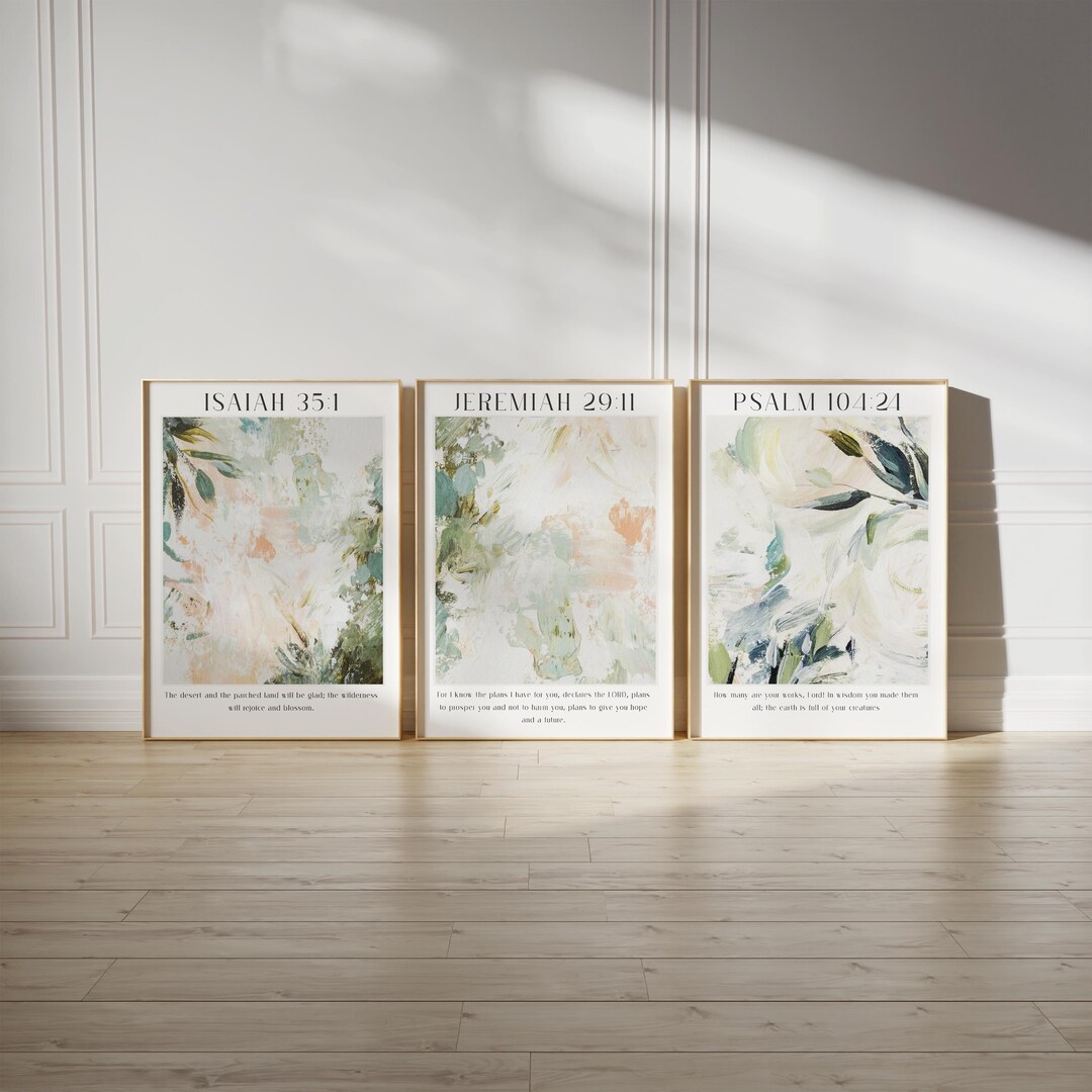 Pastel Floral Bible Verse Print Set: Sage Green Scripture Gallery Wall ...